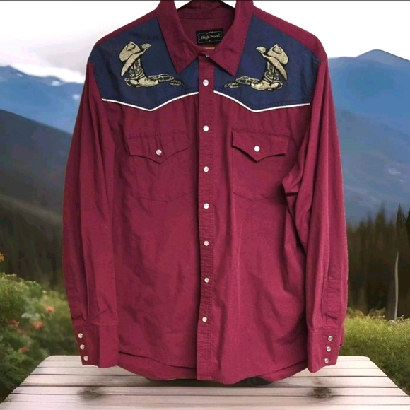 High Noon | Shirts | High Noon Mens Western Shirt Large Maroon Blue ...